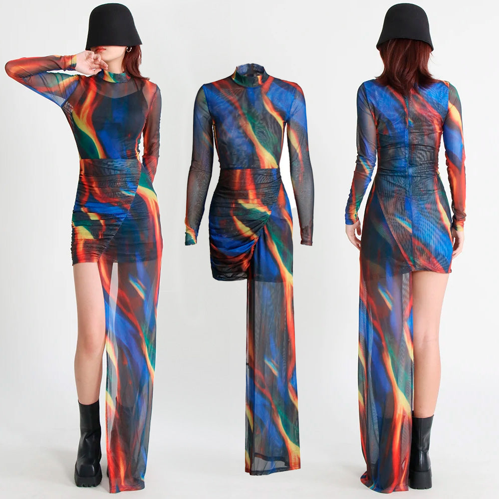 MULTI COLOR MINI DRESS with SIDE TRAIN – El Merrist Store